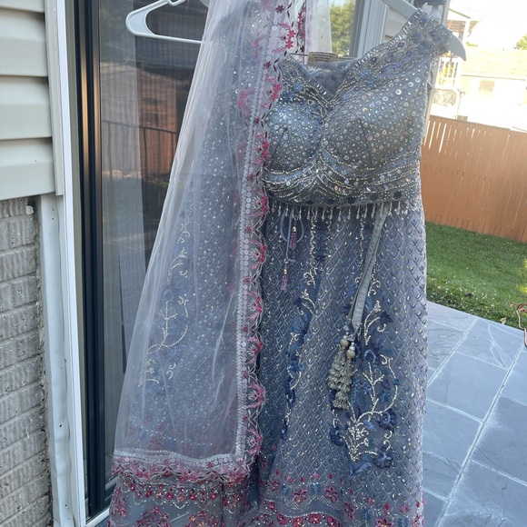 Lehengas | Indian Lehenga Grey Blue Heavy Beaded With Cancan | Poshmark